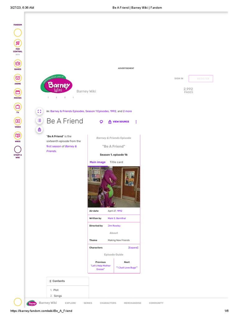 Be A Friend - Barney Wiki - Fandom | PDF | Fandom
