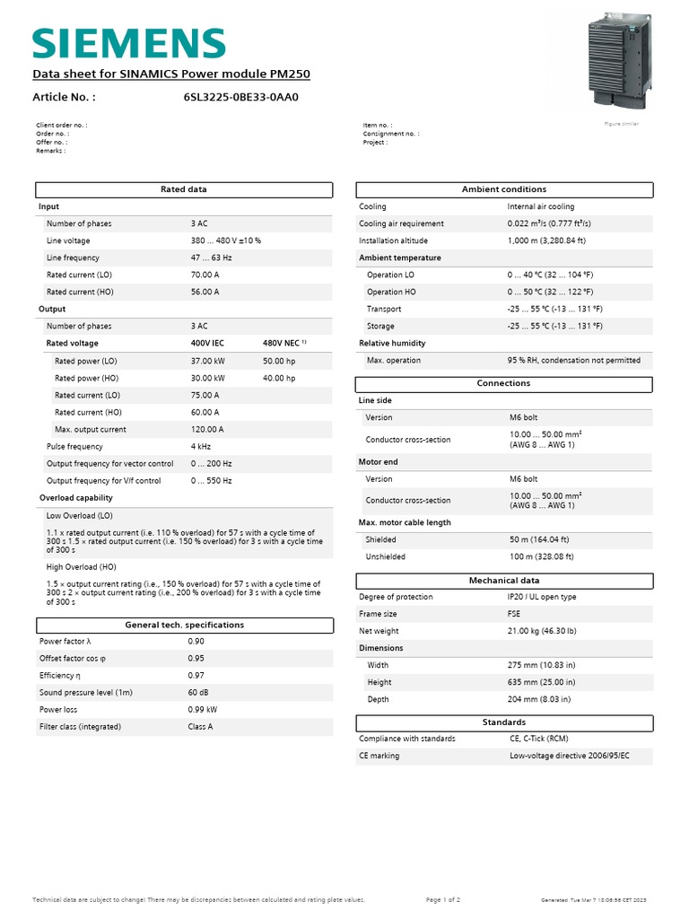 SINAMICS PM250 Data Sheet Overview | PDF | Alternating Current | Electric Motor