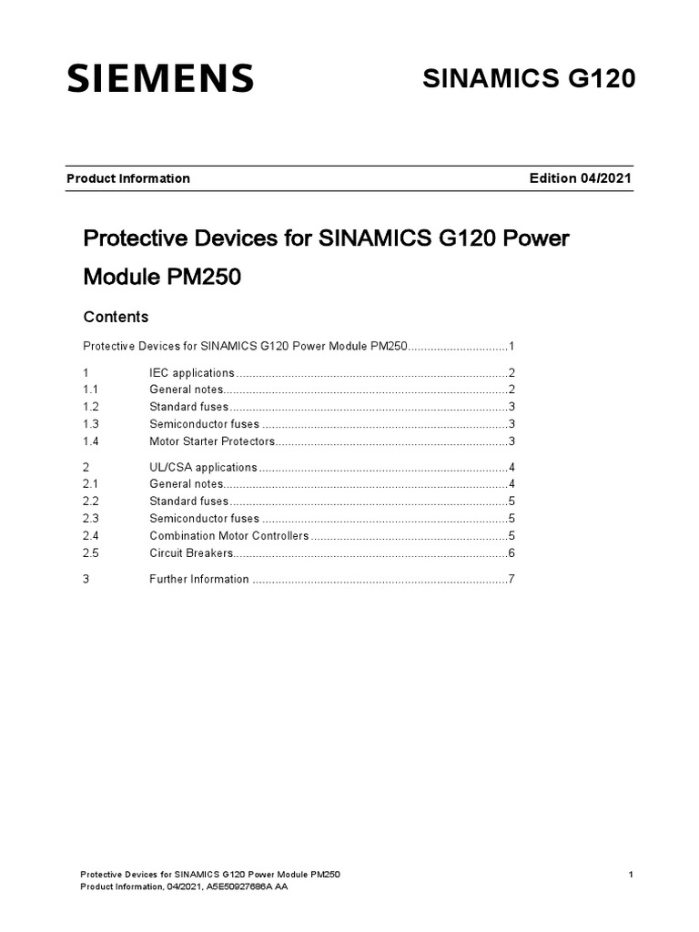 G120 PM250 Protective Device Prod Info 0421 | PDF | Fuse (Electrical ...