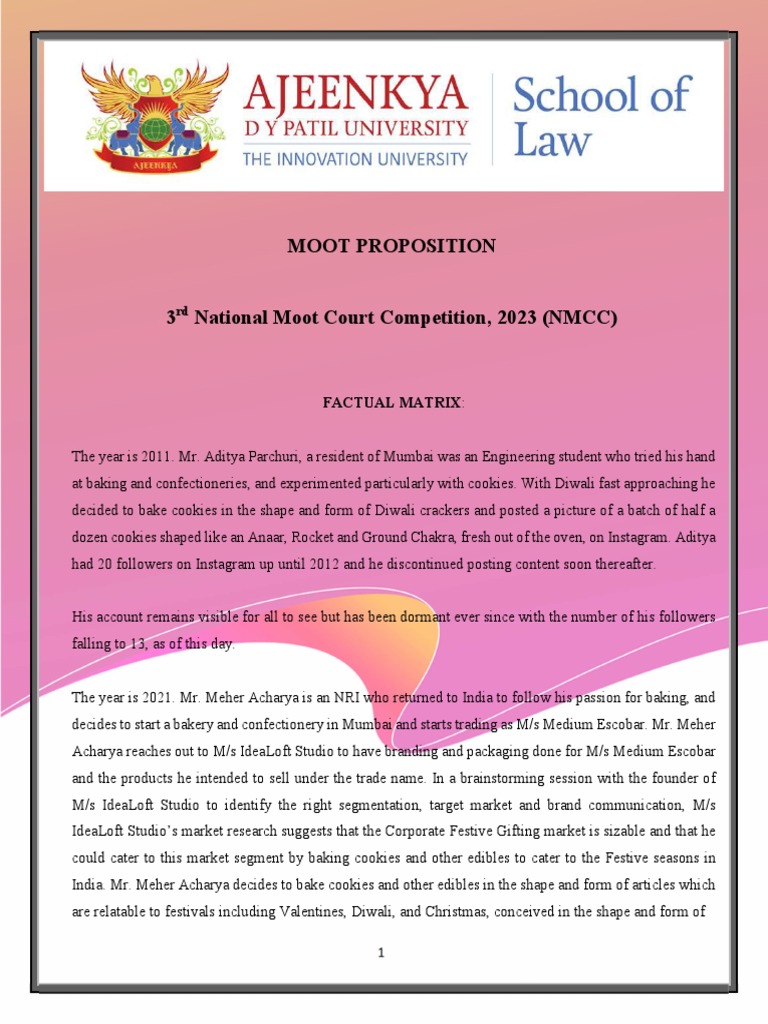 Adypu Ipr Moot Proposition 2023 | PDF | Copyright | Justice