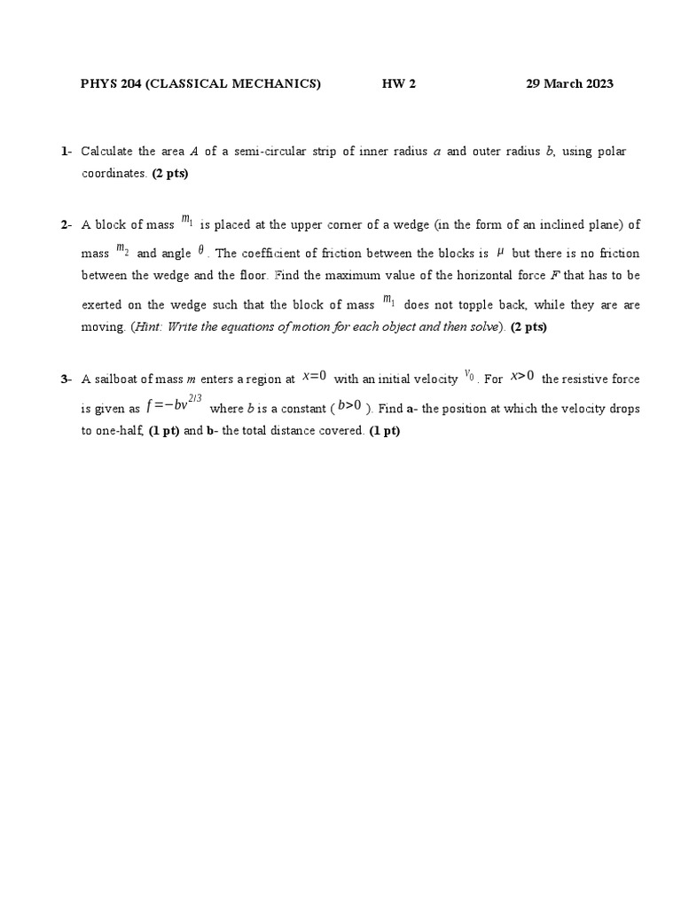 PHYS 204 - HW 2 (2023) | PDF