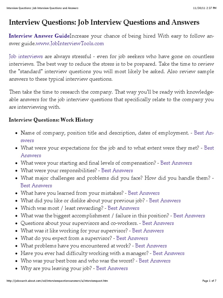 Interview Questions - Job Interview Questions and Answers | PDF | Job ...