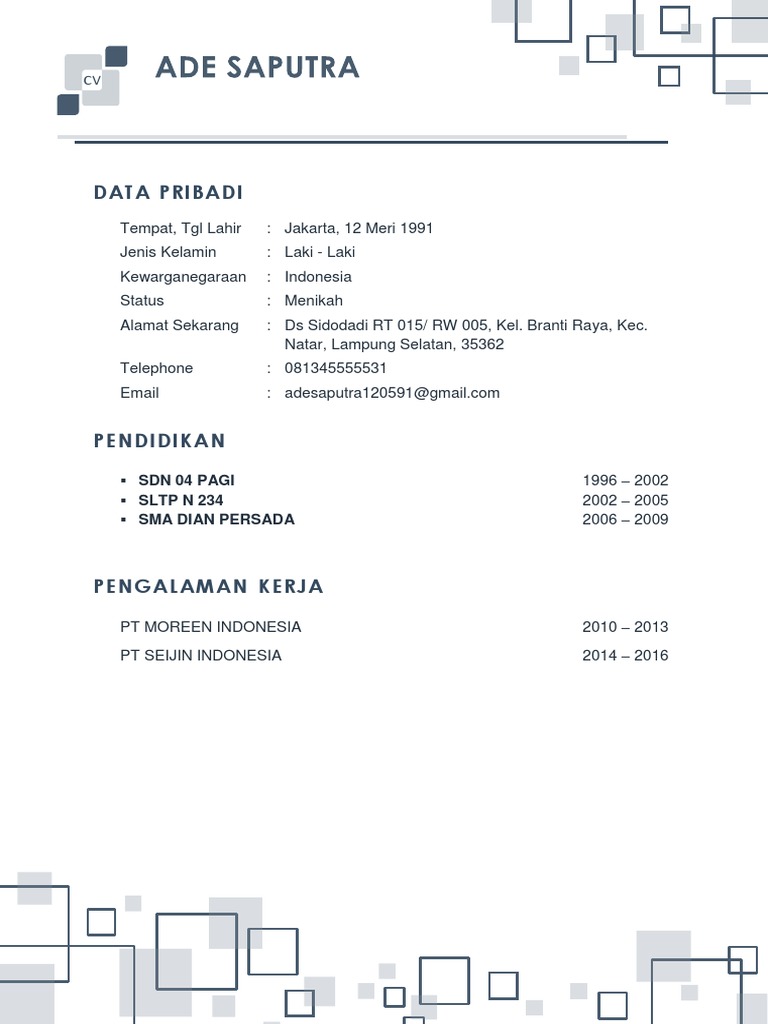 CV Ade Saputra PDF | PDF