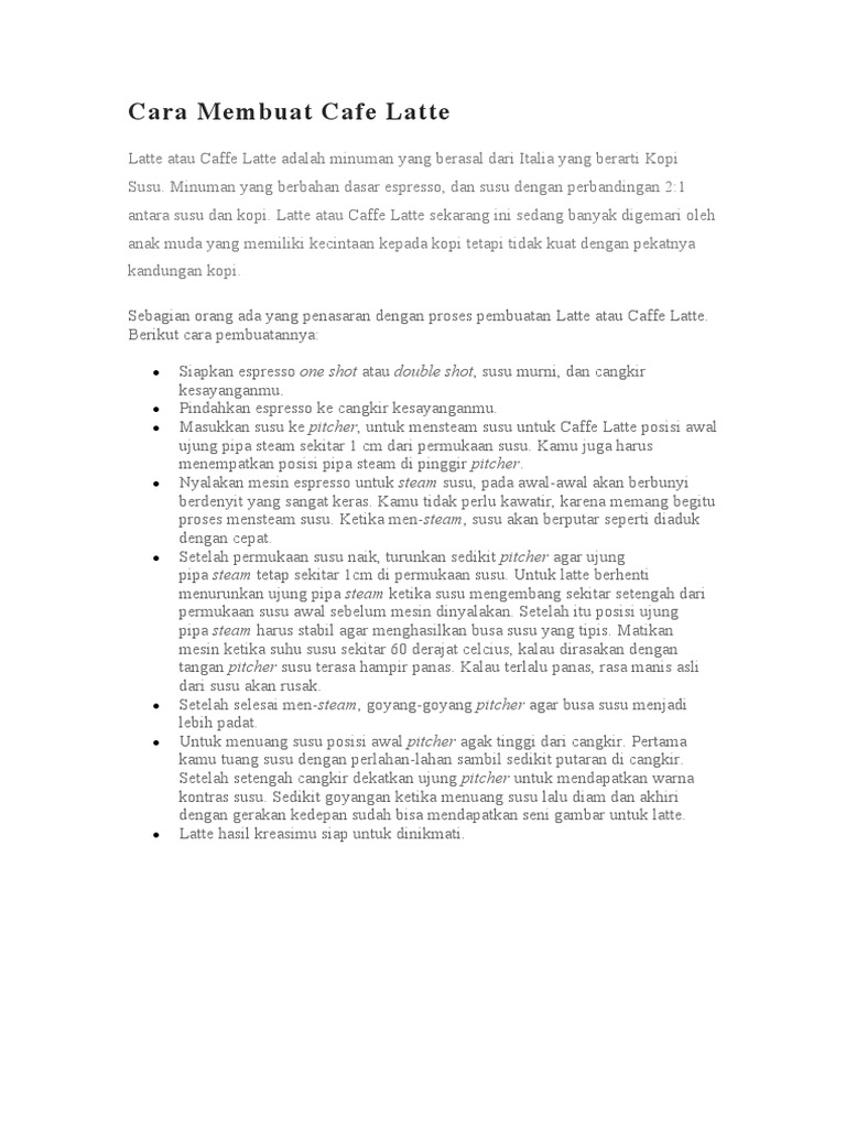 Cara Membuat Cafe Latte | PDF