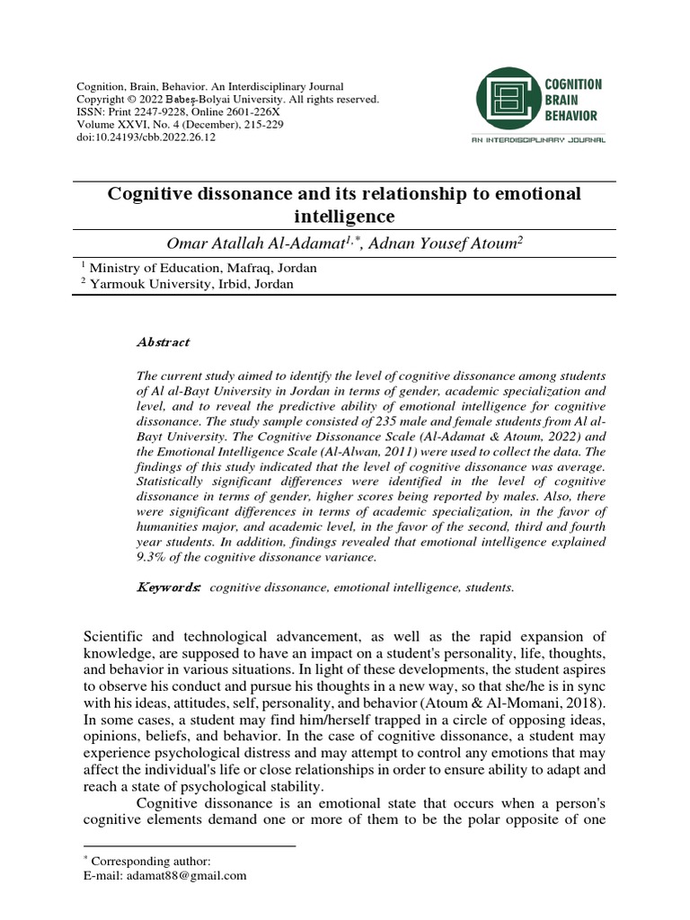 Cognitive Dissonance and Its Relationship To Emotional Intelligence ...
