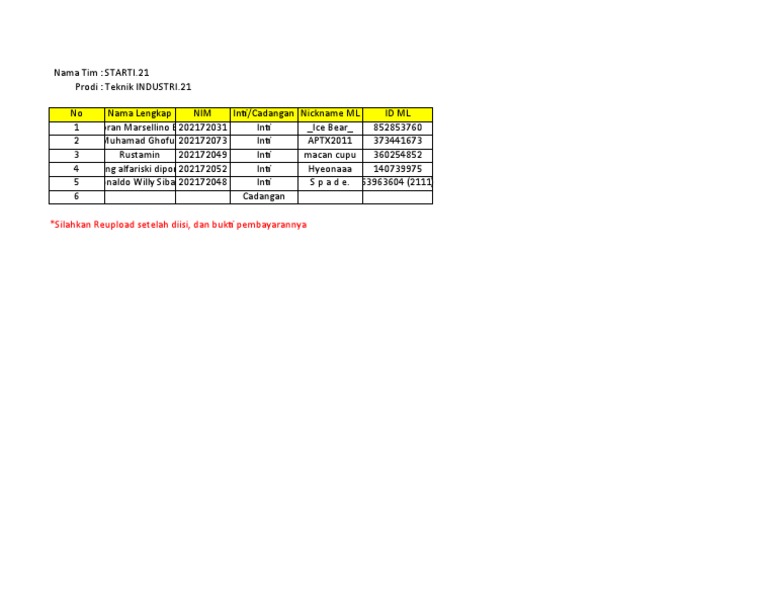 Format Daftar TIM ML | PDF