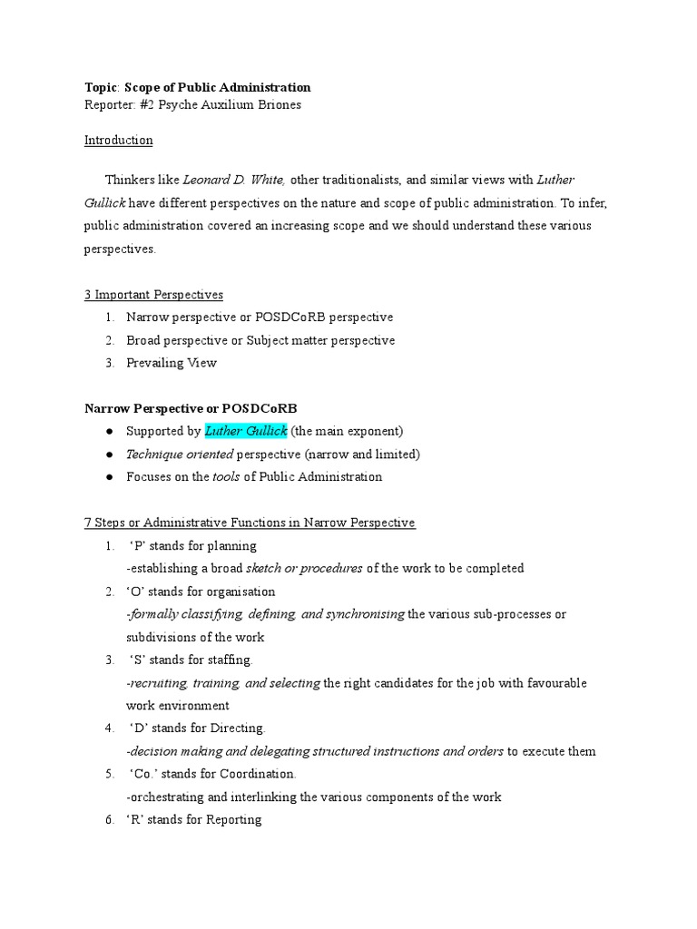 Scope of Public Administration | PDF | Public Administration | Government