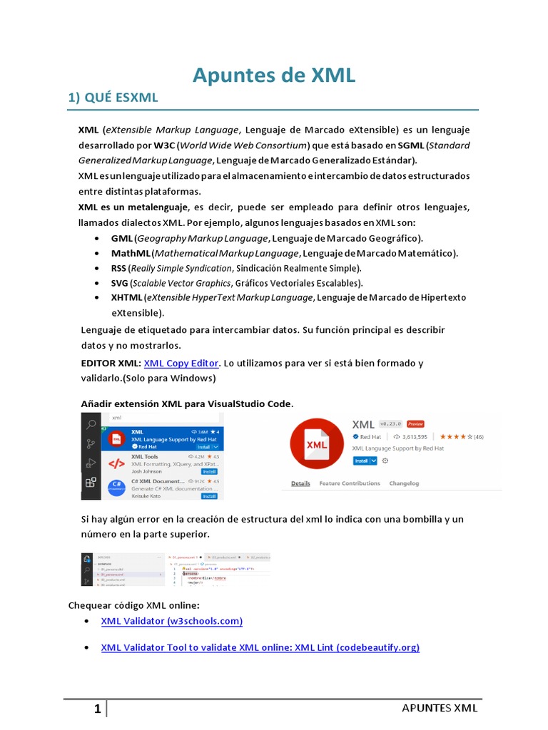 Apuntes XML | PDF | Xml | Lenguaje de marcado