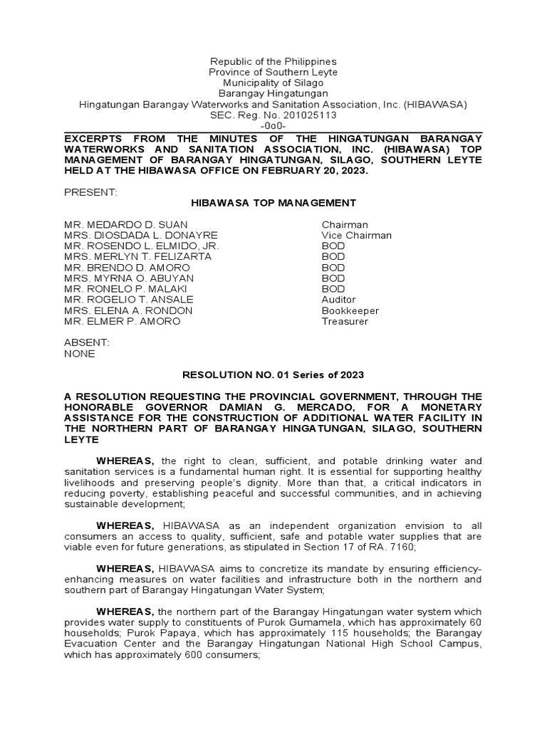 Barangay Resolution | PDF | Hydraulic Engineering | Hydrology