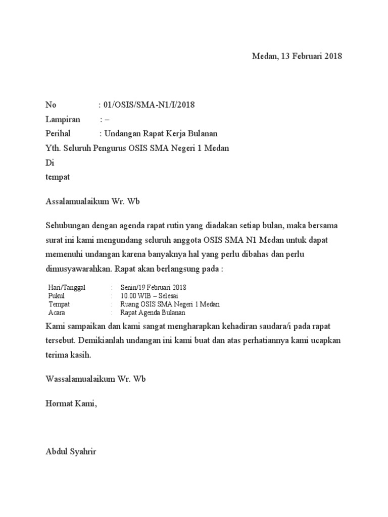 Surat Undangan Rapat OSIS | PDF