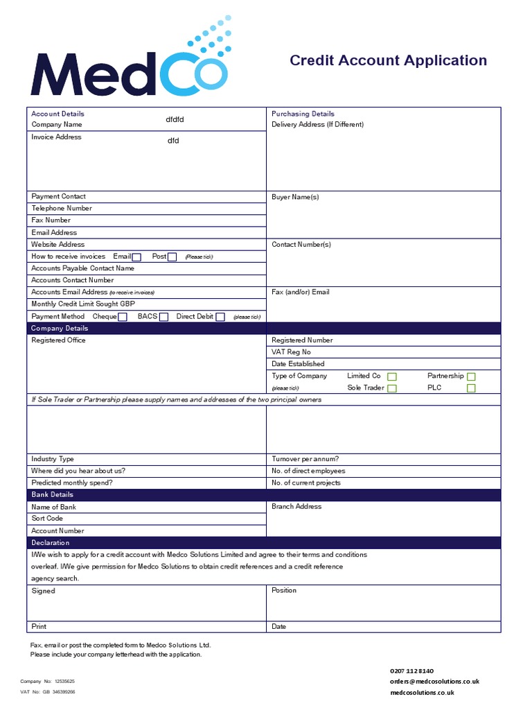 Medco Credit Account Application Form and TCs D | PDF | Indemnity | Invoice