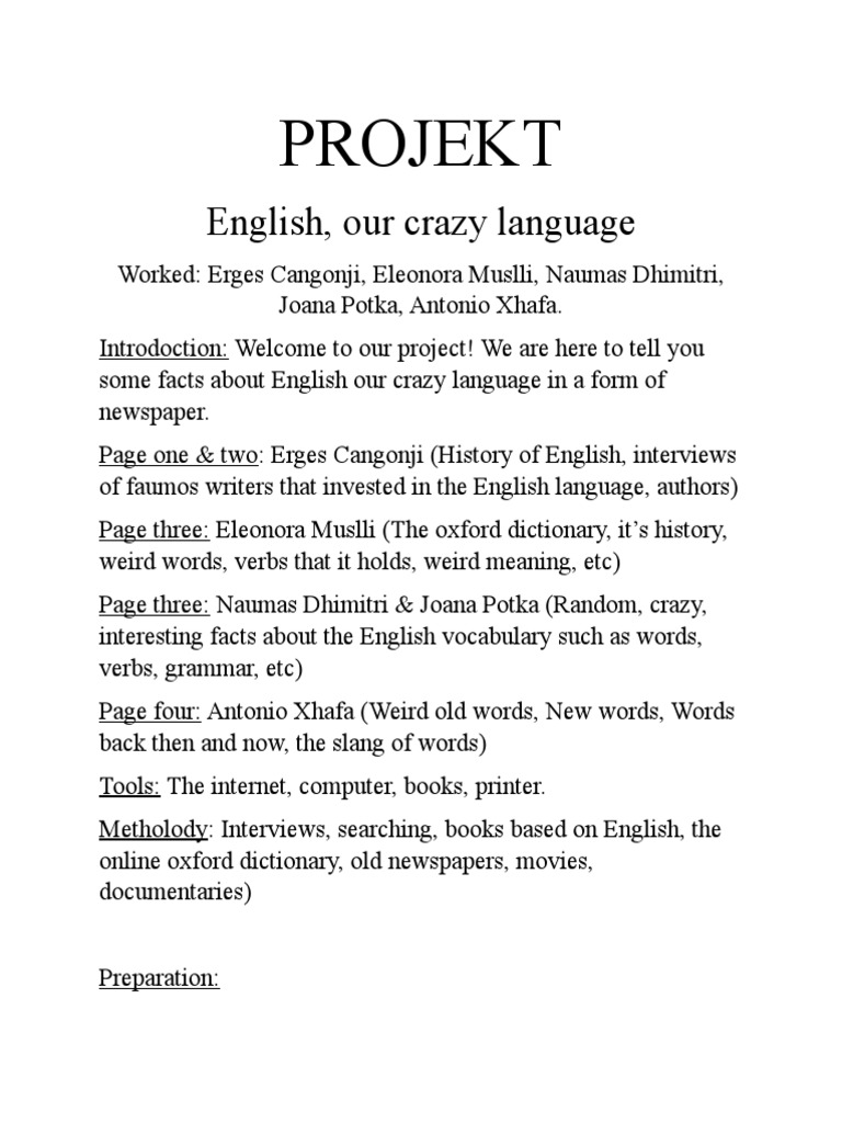 Projekt: English, Our Crazy Language | PDF