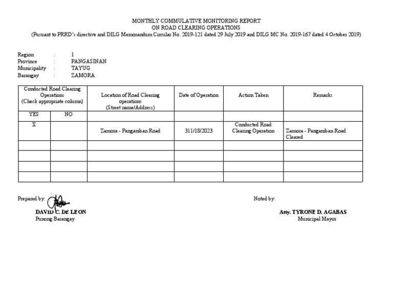 Zamora Road Clearing Operations Report | PDF