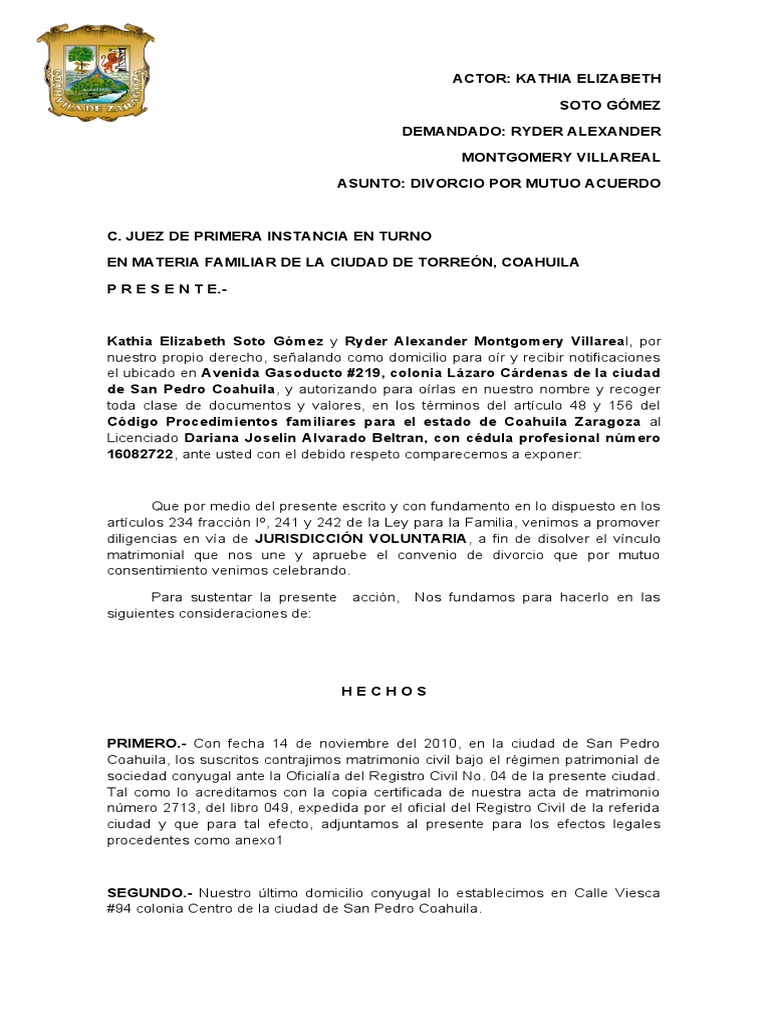 Demanda de Divorcio Voluntario-1 | PDF | Divorcio | Matrimonio Demanda de Divorcio Voluntario-1 | PDF | Divorcio | Matrimonio