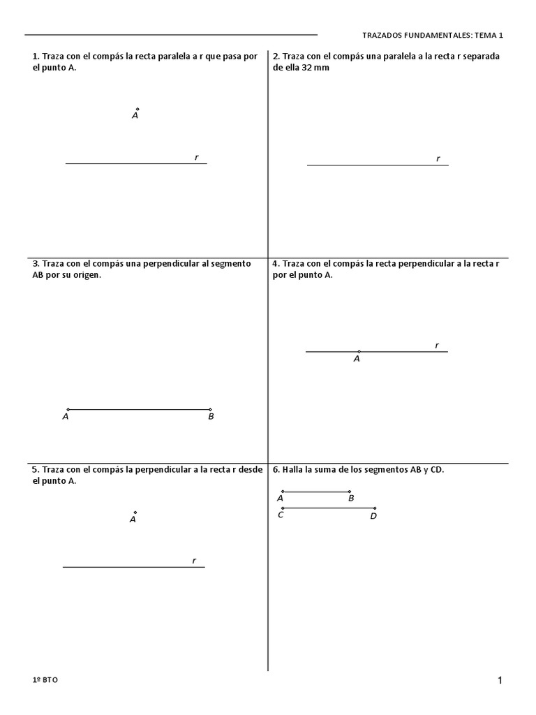 TEMA 1 TRAZADOS FUNDAMENTALES 1º Bach | PDF | Perpendicular | Ángulo