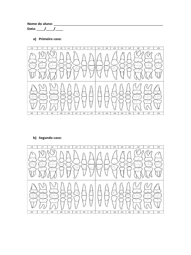 Atividade Sobre Odontograma e Prontuário Odontológico | PDF | Dor ...