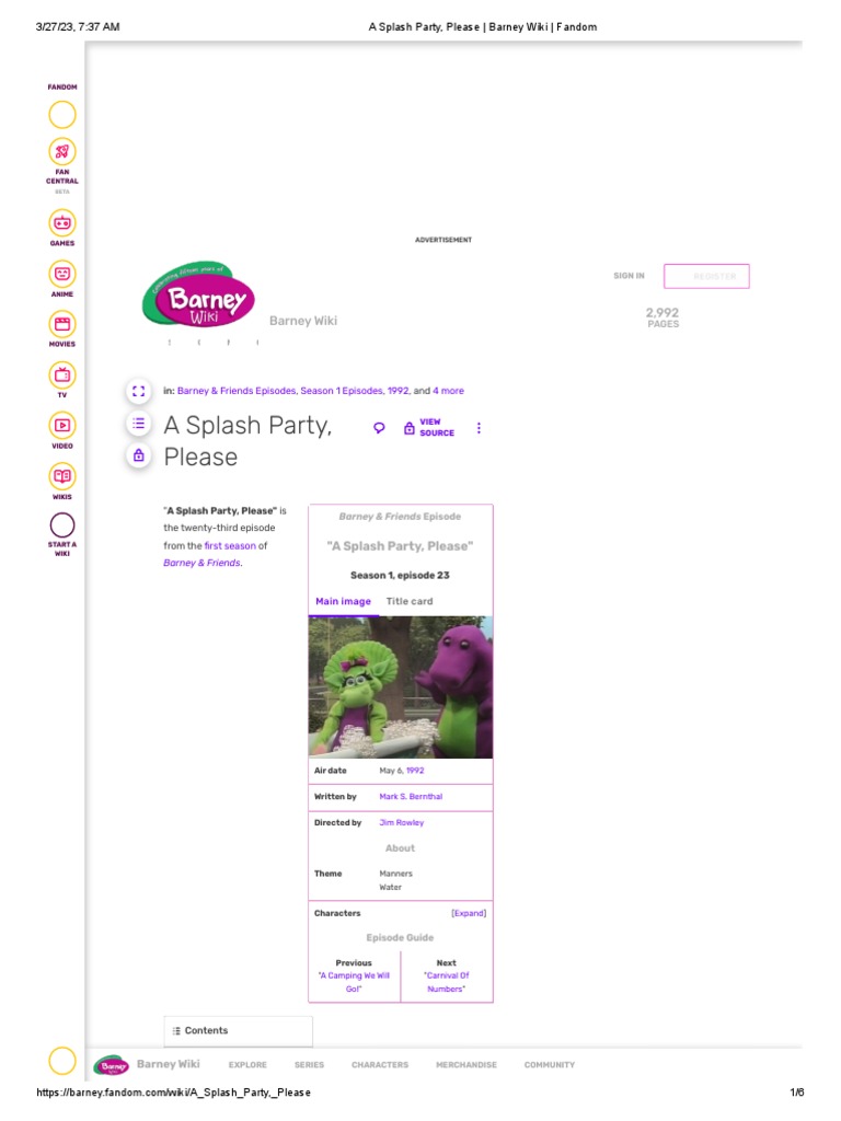 A Splash Party, Please - Barney Wiki - Fandom | PDF | Fandom