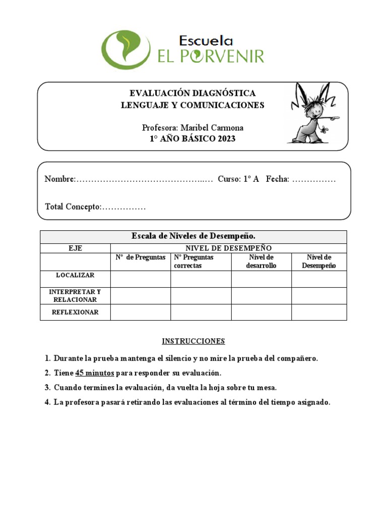 1 Basico Lenguaje Diagnostico 2023 A | PDF