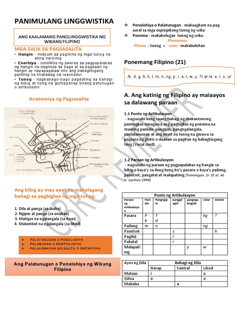 Panimulang Linggwistika Handout For Topnotchers | PDF