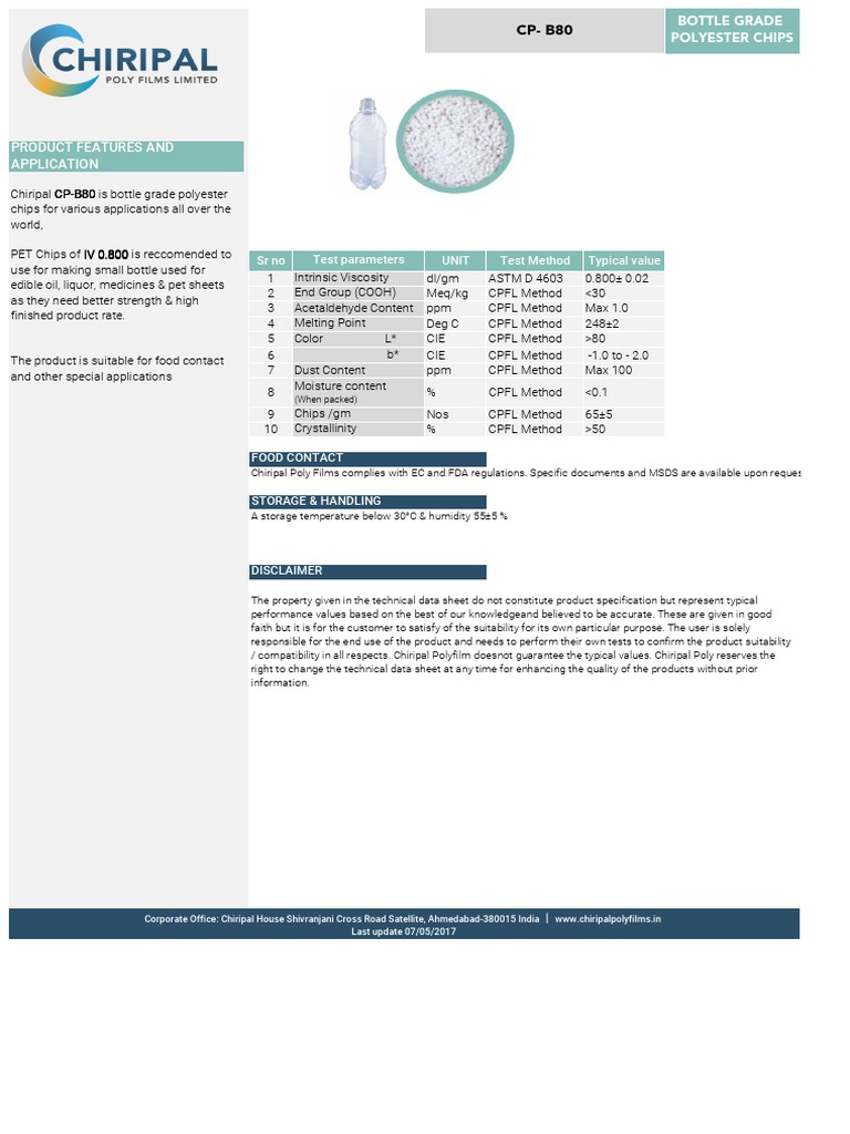 CP-B80 Bottle Grade Polyester Chips for Small Containers | PDF