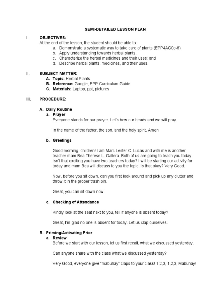 Semi Detailed Lesson Plan Eed Tle 2 | PDF | Clinical Medicine | Medicine