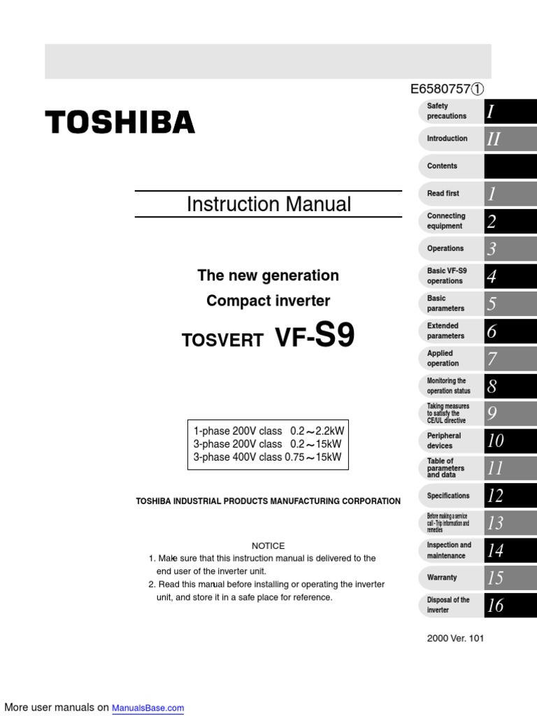 TOSVERT VF-S9 Inverter Instruction Manual | PDF | Electric Motor ...