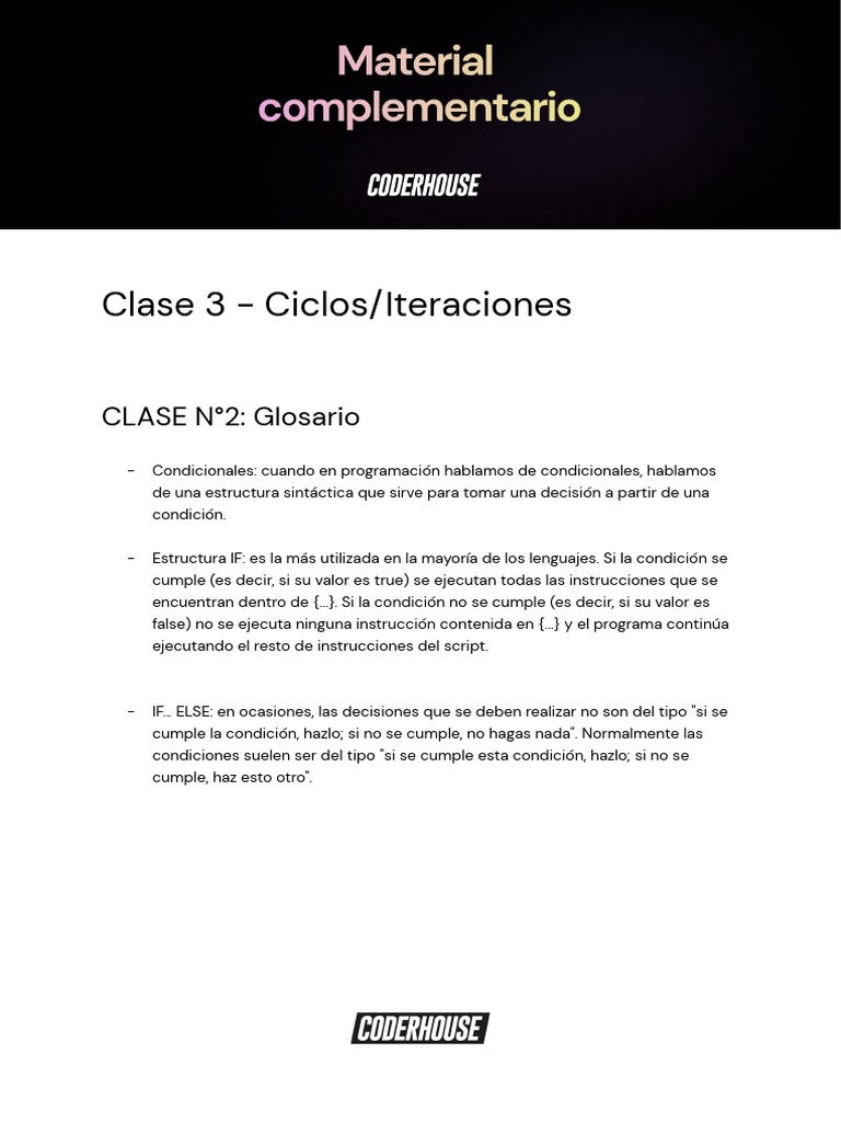 Clase 3 - Matrial - Complementario - Ciclos - Iteraciones | PDF ...