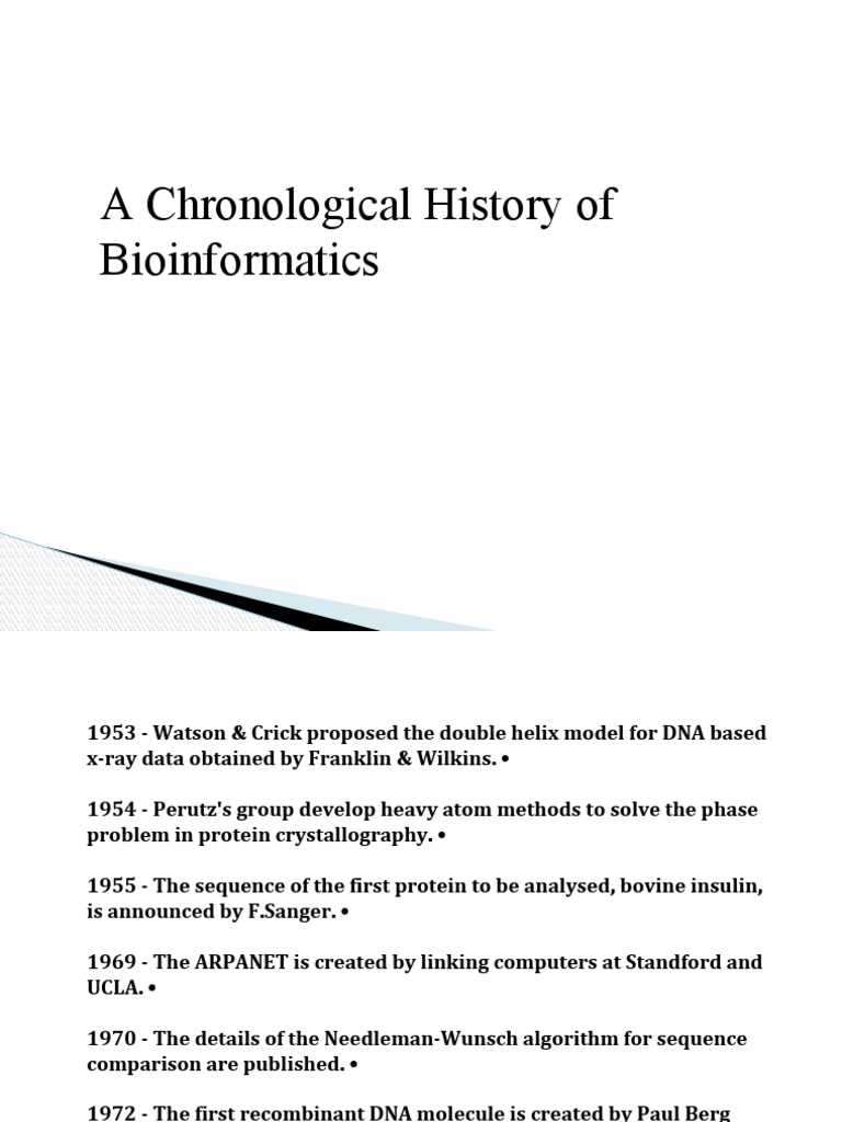 Bioinformatics Historical Timeline | PDF | Dna Sequencing | Bioinformatics
