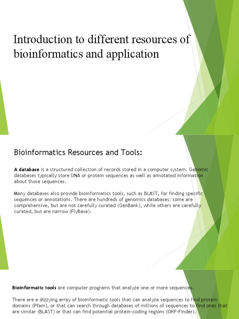 Introduction To Different Resources Of Bioinformatics And Application