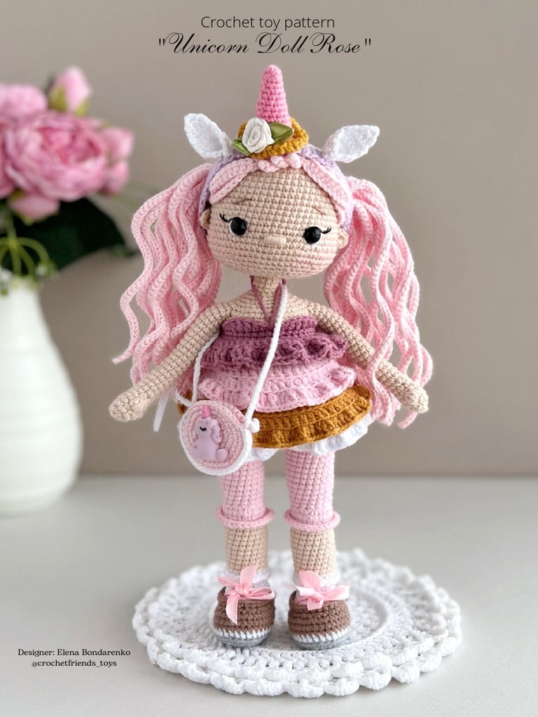 Elena Boradenko Unicornio Doll Rose Ing | PDF | Crochet | Yarn