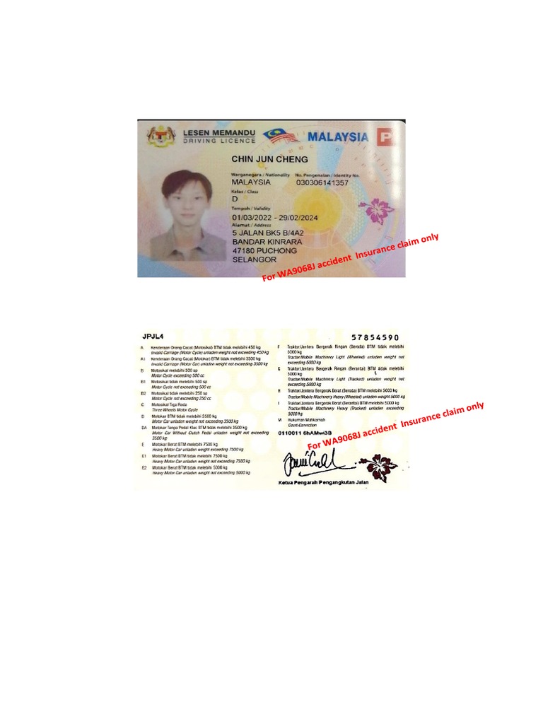 Revised-Driver Driving License-Chin Jun Cheng-IC-Front and Back Page ...