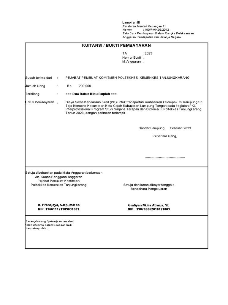 05.kuitansi (Form 3) Bahan Praktik Mhs Kec - Kota Gajah (Kel.75-97) | PDF