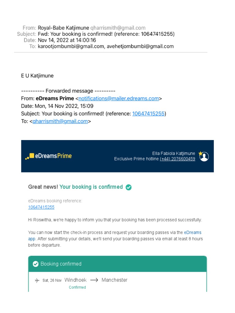 FWD Your Booking Is Confirmed! (Reference 10647415255) | PDF | Aviation ...