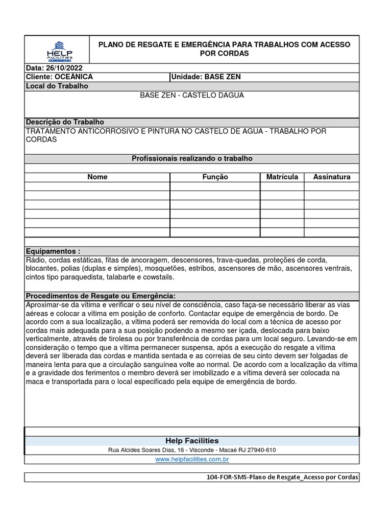 SMS-Plano de Resgate - Acesso Por Cordas PDF | PDF