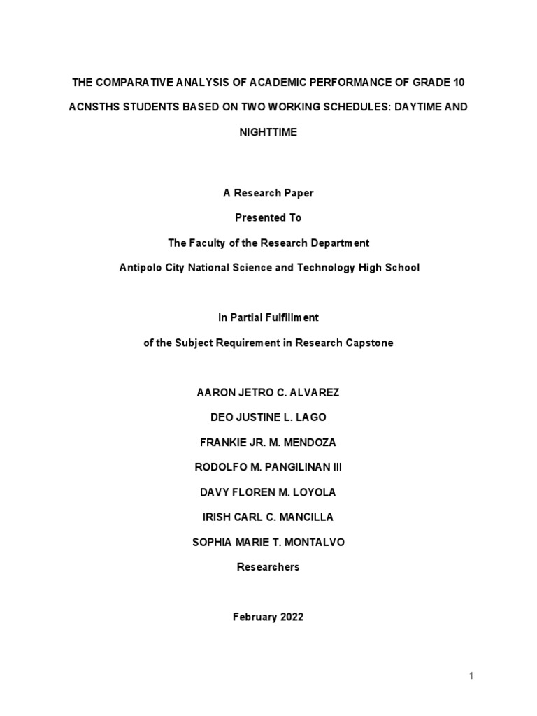 The Comparative Analysis of Academic Performance of Grade 10 Acnsths ...