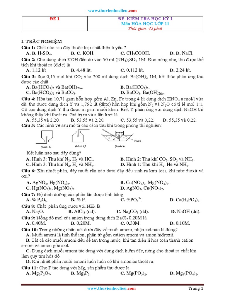 10 de Thi HK1 Hoa 11 Co Dap An PDF | PDF