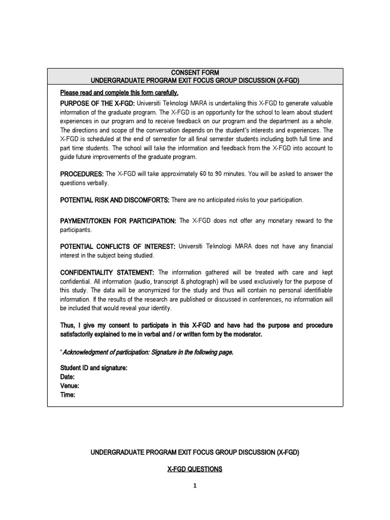 FGD Questionnaire (XFG BA243) | PDF | Focus Group | Cognitive Science