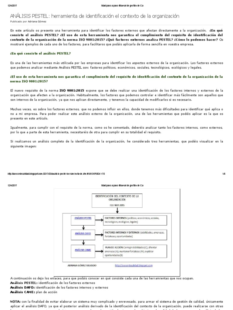 Análisis PESTEL para ISO 9001:2015 | PDF | Análisis FODA | Herramientas