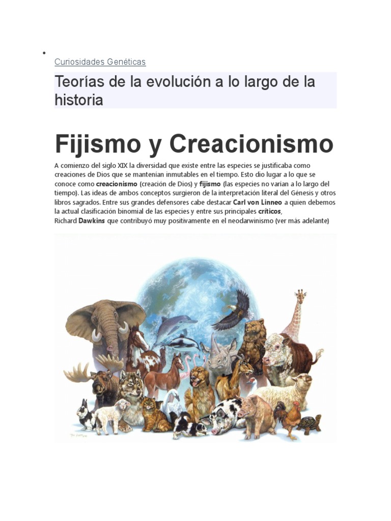 Fijismo y Creacionismo: Teorías de La Evolución A Lo Largo de La ...