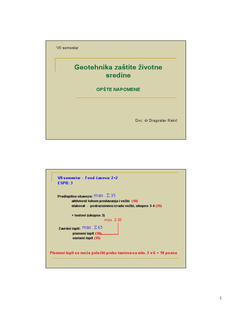 Geotehnika Zaštite Životne Sredine: Opšte Napomene | PDF