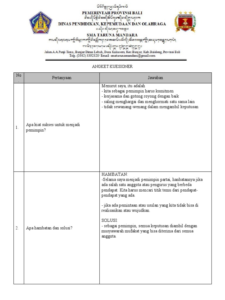 ANGKET KUESIONER | PDF