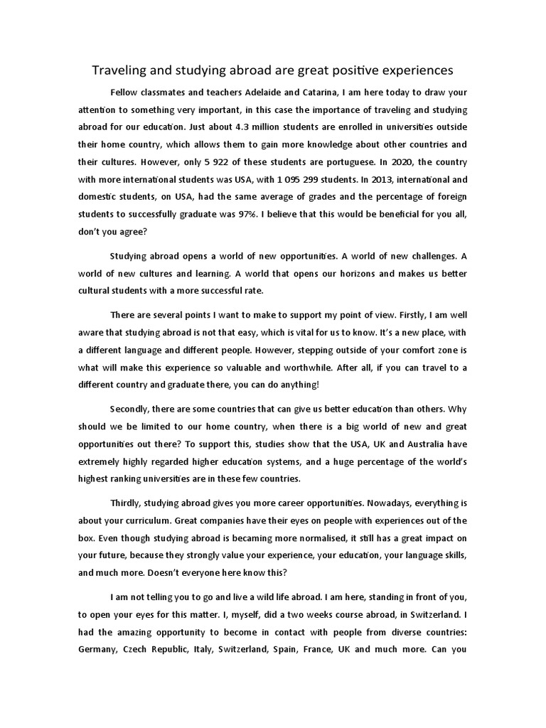 Traveling and Studying Abroad Are Great Positive Experiences | PDF ...