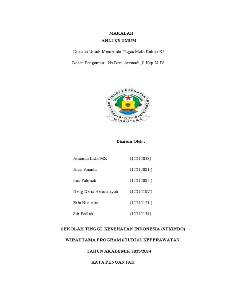 Makalah Ahli K3 Umum: Disusun Untuk Memenuhi Tugas Mata Kuliah K3 Dosen ...