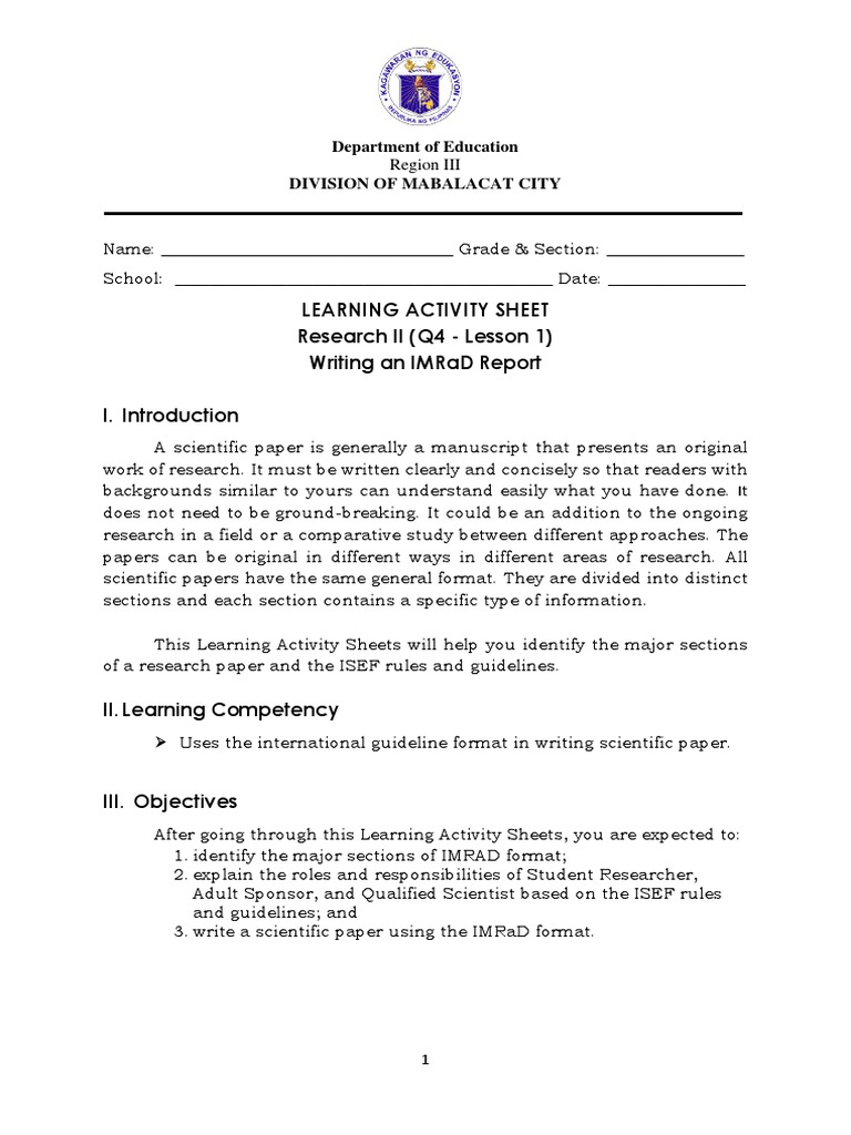 ResearchII G10 Q4 Wk1-3 Writing-IMRaD-Report-CGQA - GQA.LRQA PDF | PDF | Photovoltaics ...