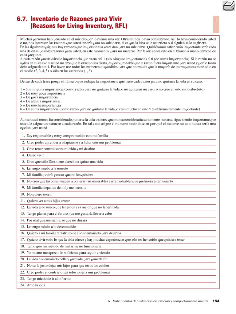 Inventario de Razones para Vivir | PDF