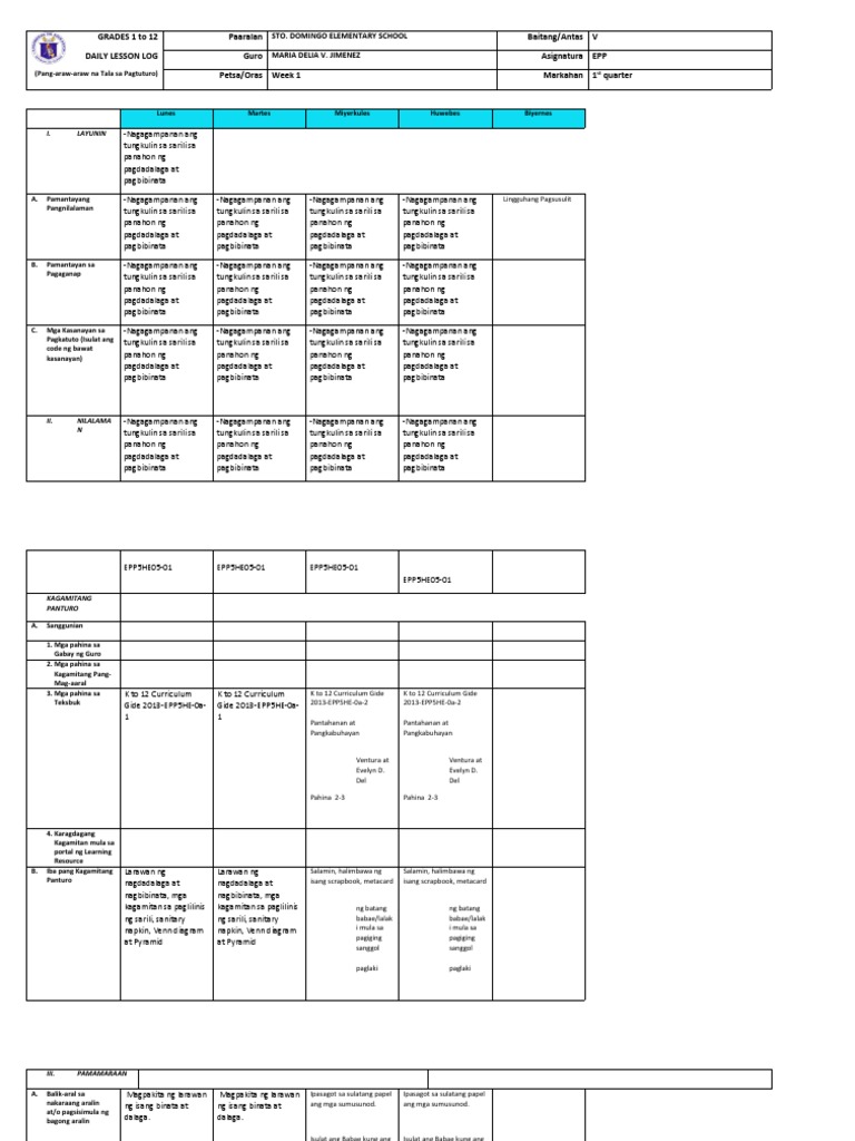 G5 K-12 2017 DLL Q1 Week 1 Epp Home Economics | PDF
