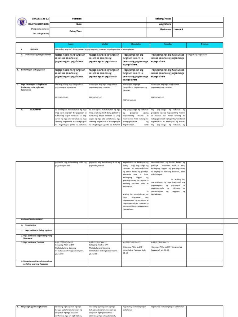 G5 K12 DLL Q1 Week 4 Epp-He | PDF