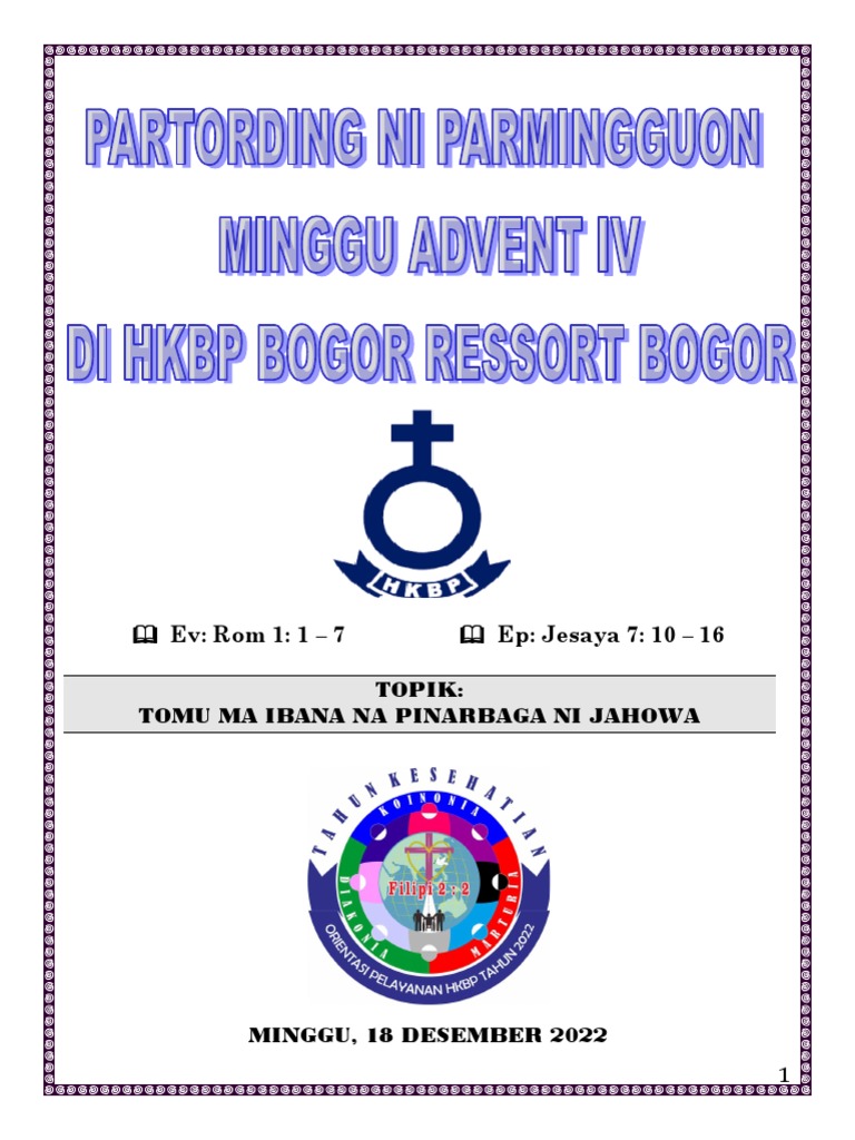 Ev: Rom 1: 1 - 7 Ep: Jesaya 7: 10 - 16 Topik: Tomu Ma Ibana Na Pinarbaga Ni Jahowa | PDF