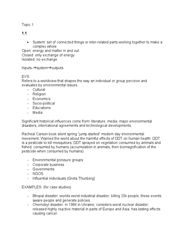 Ibdp Ess Notes Topic 1 | PDF | Sustainability | Water Pollution