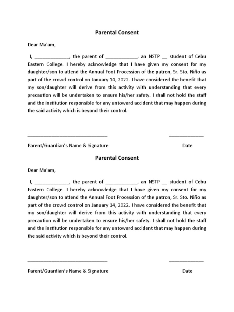 Parental Consent for NSTP Event | PDF | Wellness